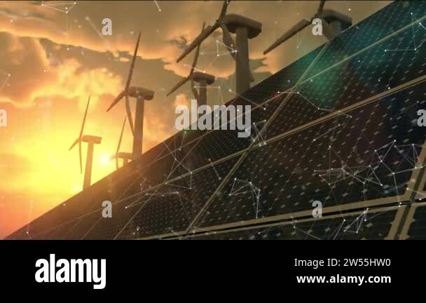 solar cell plant and wind generators connected to smart grid.timelapse ...