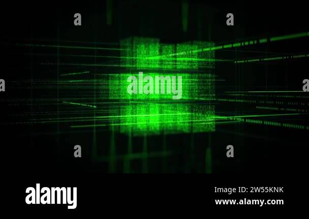 Neon cube projection on black background. Animation. 3D projection of ...