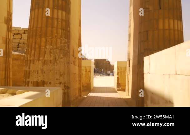 Panning by walking in the entrance columns to the stepped pyramid of ...