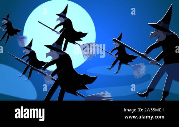 Halloween Witches Flying On A Broomsticks Stock Video Footage - Alamy