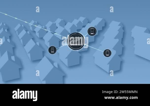 Animation of network of connections over model houses. global ...