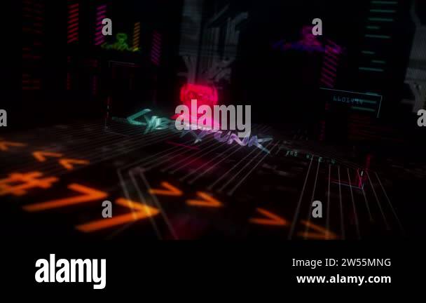 Futuristic cyber punk style seamless loopable 3d animation. Abstract ...