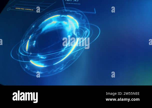 Perspective blue digital HUD Earth Globe user interface. Military and ...