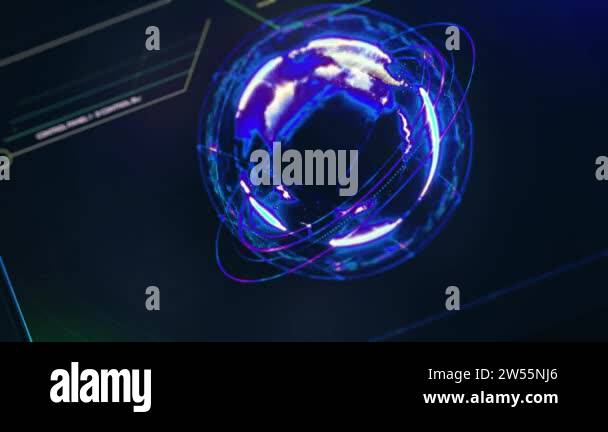 Holographic perspective blue digital HUD Earth Globe UI. Military and ...