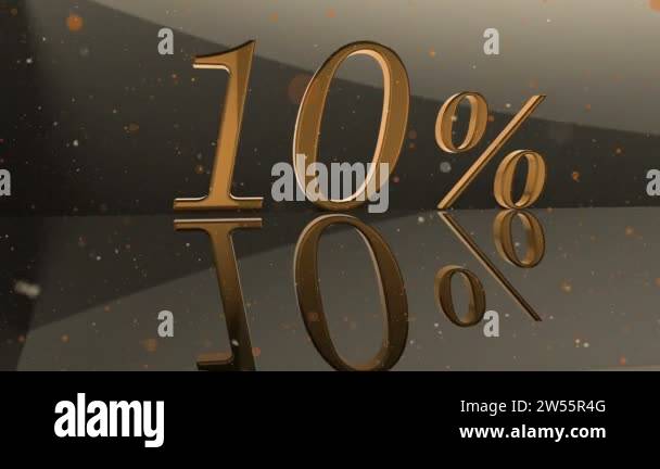 Gold numbers 10% on a mirror surface surrounded by flying round small ...