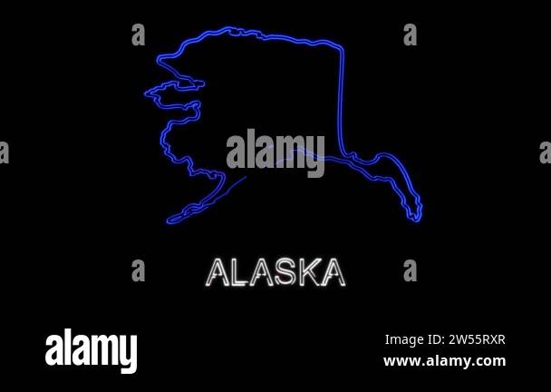 Neon animated map showing the state of Alaska from the united state of ...