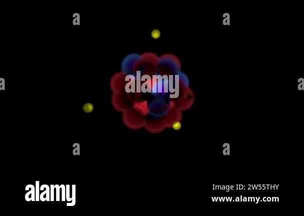 The animated model of an atom with atomic nuclei, electrons and protons Stock Video Footage - Alamy