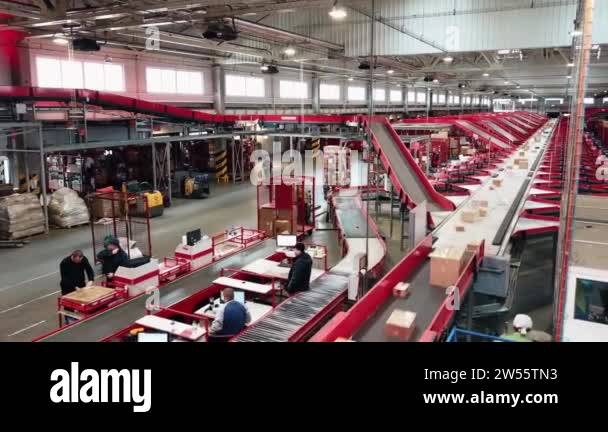 Postal Parcel Sorting Line, Postal Conveyor System, Parcels are Moving ...