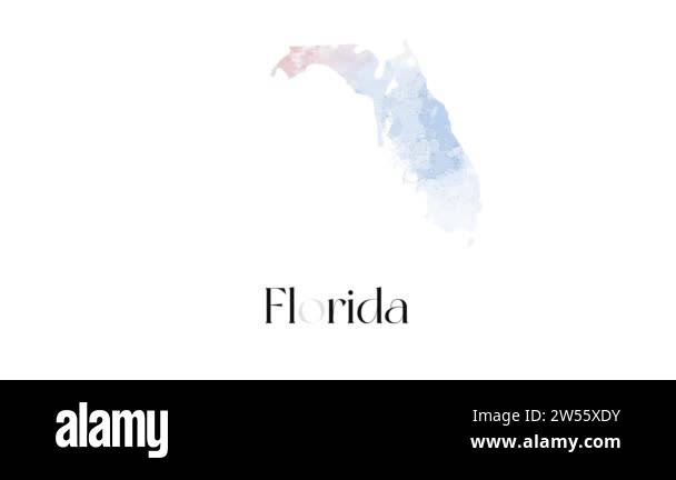 Watercolor animated map showing the state of Florida from the united ...