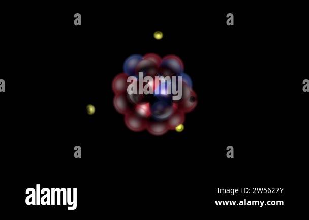 The animated model of an atom with atomic nuclei, electrons and protons ...