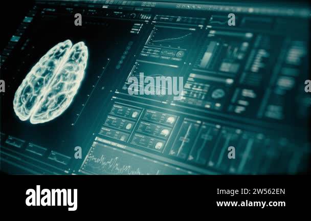Perspective green futuristic interface analyzing human brain anatomy ...