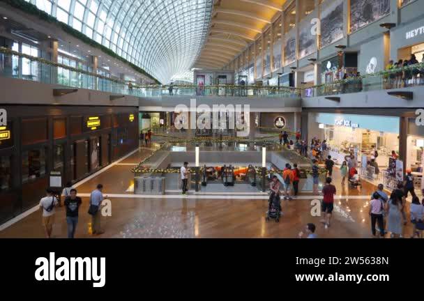 Crowded interior of famous mall at Singapore city, Panorama 4k Stock ...