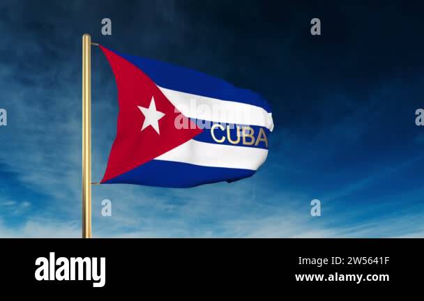 Cuba flag slider style with title. Waving in the wind with cloud ...