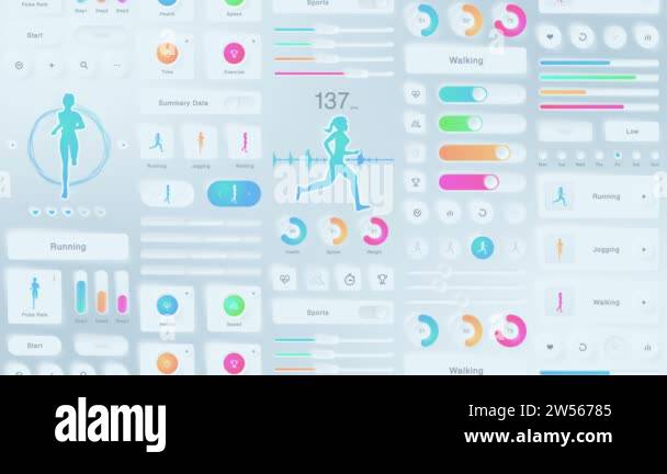Creative design of fitness application. Neumorphism. Hi tech panel ...