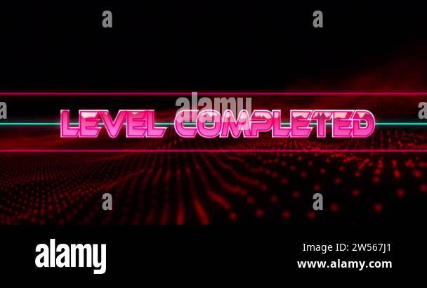 Animation of level completed text on black background. video game ...