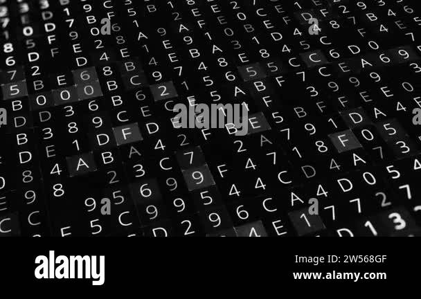 Background of changing numbers and letters. Animation. Black and white ...