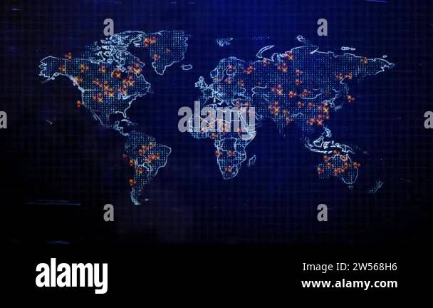 Cyber attack and Internet cyber crime data base hack points on World ...