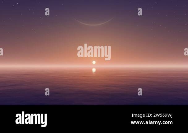 Cloudless night sky with fantastic big half moon, twinkling stars and ...