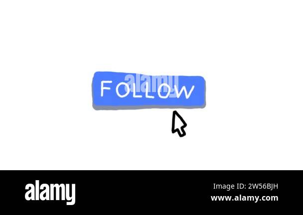 Mouse pointer hovering and clicking to follow button. Blue follow ...