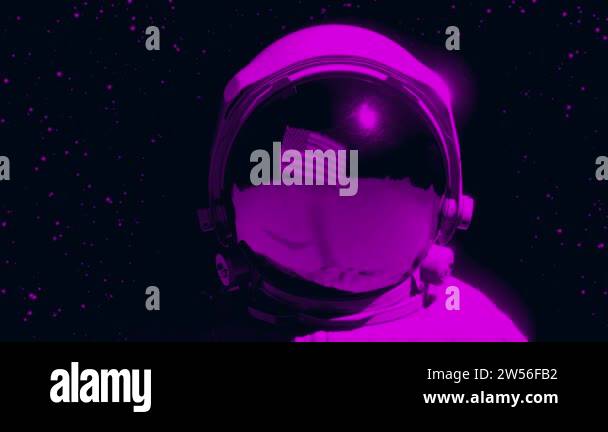 Retrowave 3d animation. Neon astronaut walks across planet surface ...