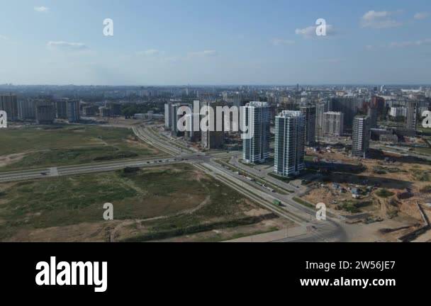 Construction of a modern city block. The concrete frames of the ...