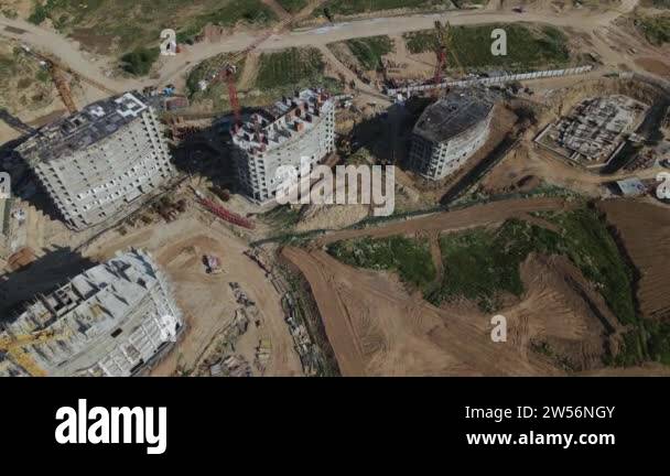 Construction of a modern city block. The concrete frames of the ...