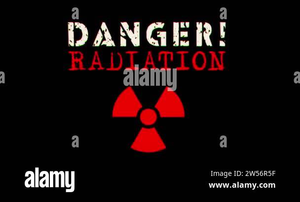 Nuclear radiation symbol and danger distorted text on damage retro tv ...