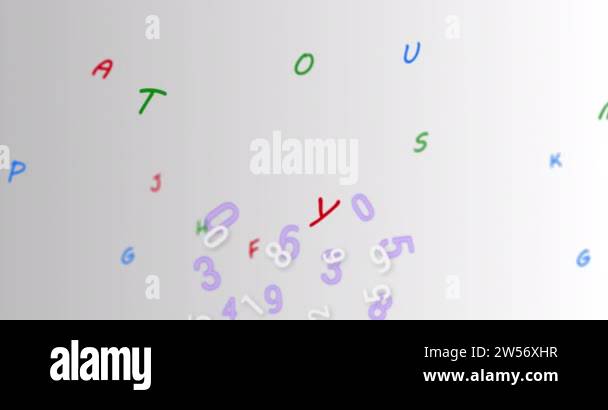 Digital animation of multiple changing numbers and alphabets floating against grey background ...
