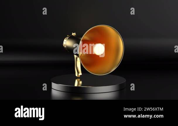3d rendering golden megaphone on stage with black background 4k footage ...
