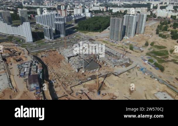 Construction site. The concrete frame of the building is being erected ...