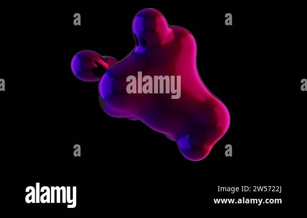 Fluid iridescent liquid blob, metaball morphing animation. Scattering, merging and flowing of ...
