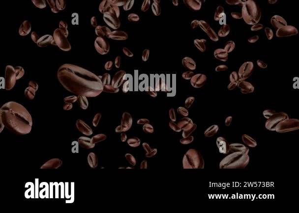 3D 4K Realistic coffee beans on an isolated black loop Green Screen ...