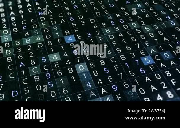 Changing numbers in digital space. Animation. Selection of changing numbers in sequence for ...