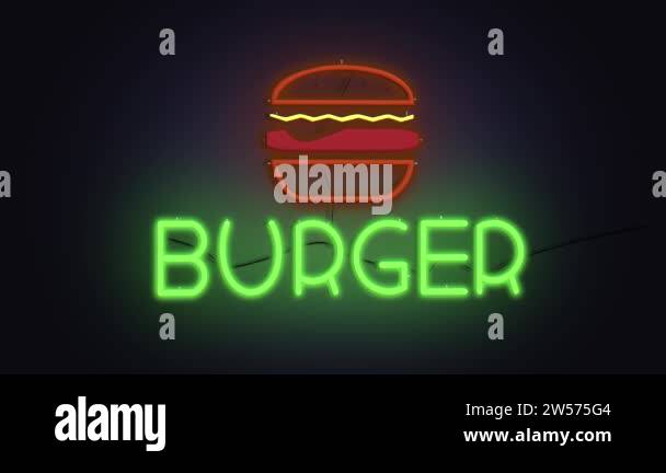 Burger Fast-Food Restaurant 3D Text Neon Sign Animation On Black ...