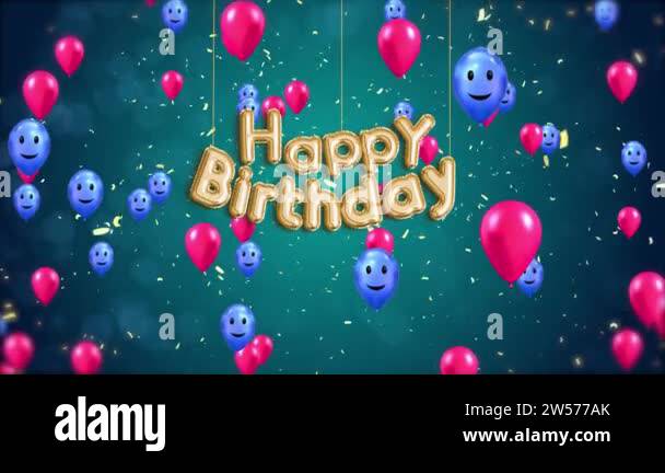 4K Loop Happy Birthday Greeting Animation With Balloons. Happy Birthday ...