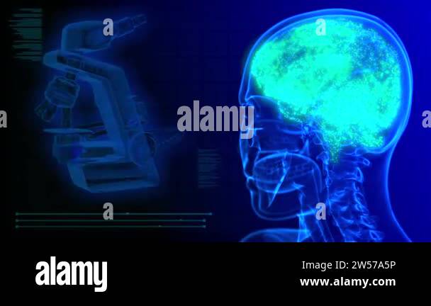 Brain activity flashes with microscope on background - holographic x ...