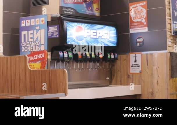 soda machine Pepsi in burger king fast food cafe free drink Stock Video ...
