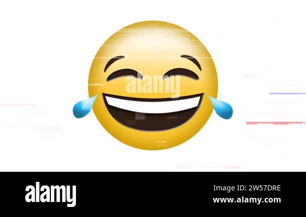 Digital animation of tv static effect over laughing face emoji against ...
