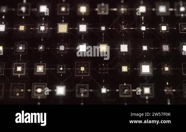 Cyberspace with pulsating squares. Animation. Pulsating shining squares are connected by lines ...