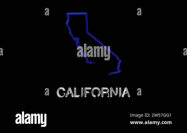 Neon Line animated map showing the state of California from the united ...