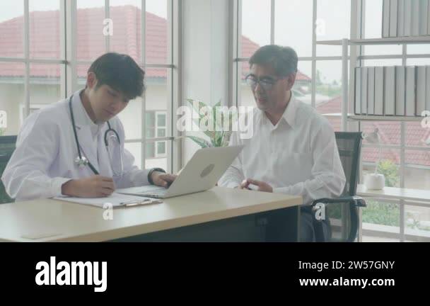 Doctor talking and asking to patient about illness and exam for ...