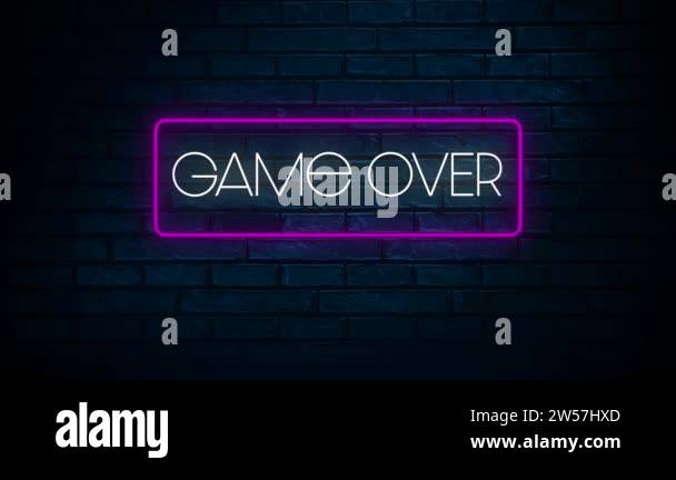 Digital animation of game over text in neon box frame against blue ...