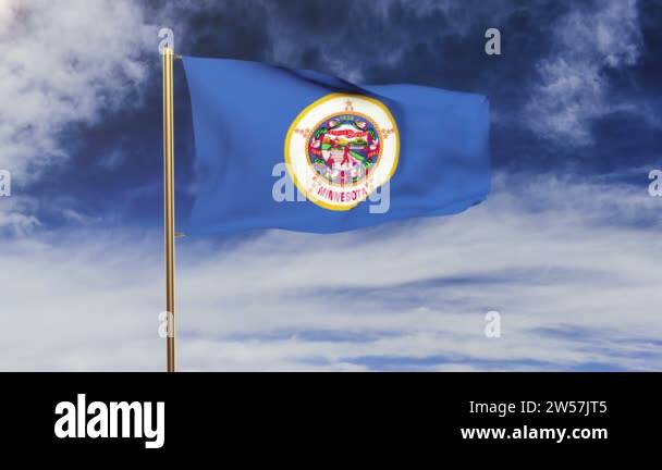 minnesota flag waving in the wind. Green screen, alpha matte. Loopable ...