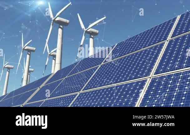 solar cell plant and wind generators connected to smart grid Stock ...
