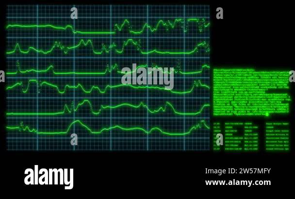 Abstract background with animation of growing diagrams and program code ...
