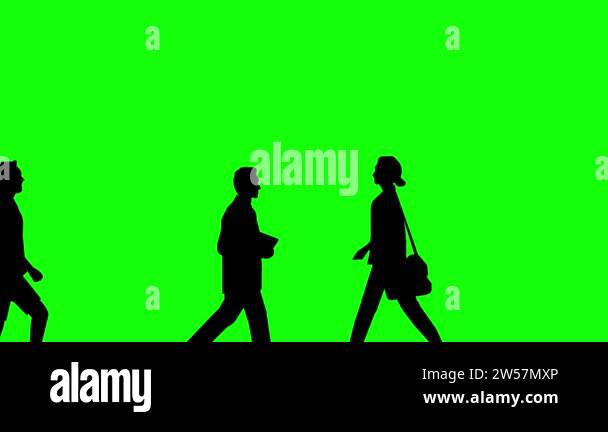 Animation of a large crowd crossing (4K video). Silhouette version ...