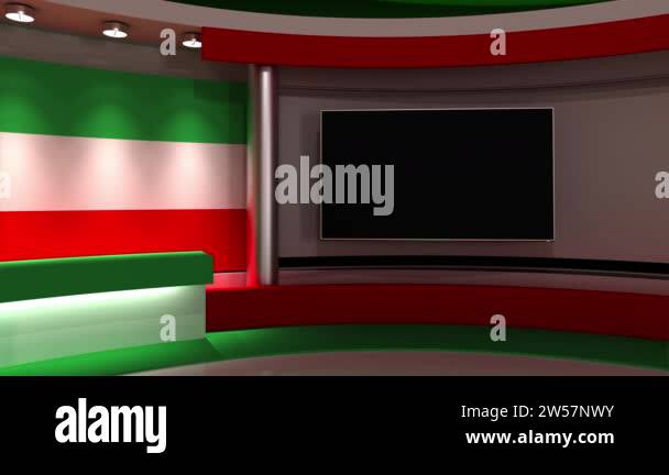TV studio. Iran. Iranian flag. News studio. Loop animation. Background ...