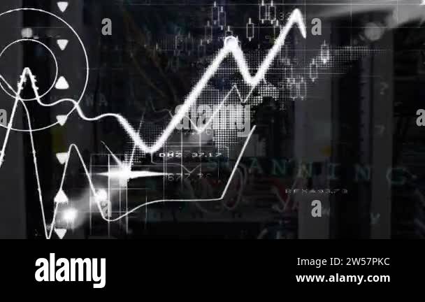 Animation of data processing and scanning over world map on screen. global data processing ...