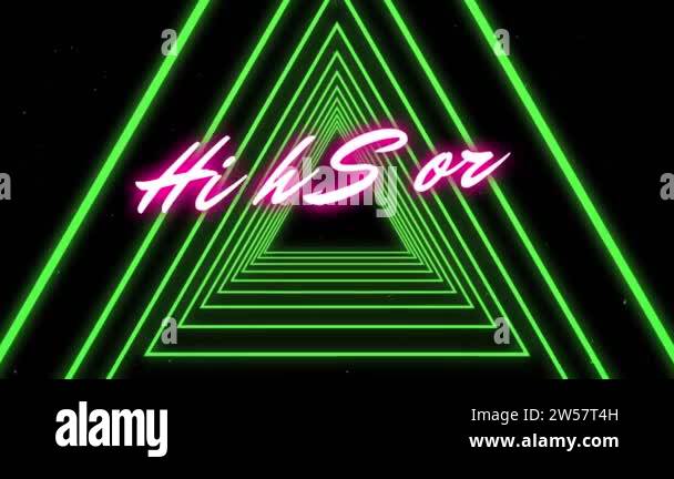 Neon pink high score text against neon green triangles in seamless ...