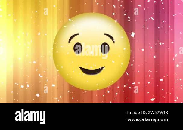 Digital animation of confetti falling over winking face emoji against ...